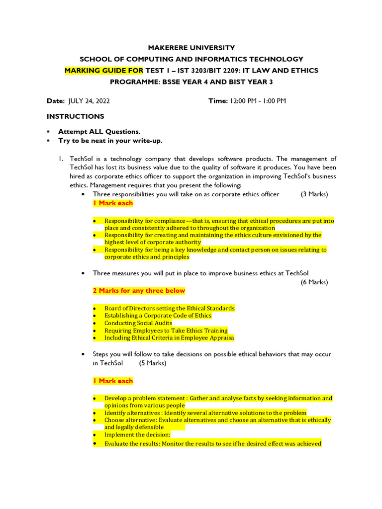IT Law and Ethics Marking Guide | PDF | Information Security | Computer ...