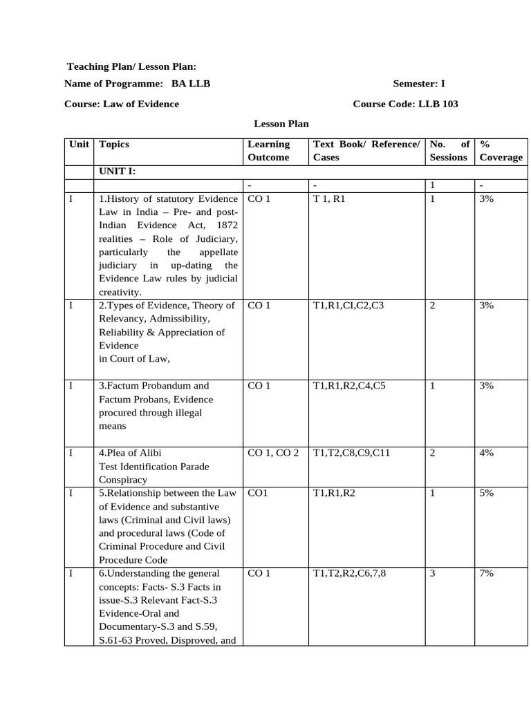 Law of Evidence: Teaching Plan Outline | PDF | Evidence (Law) | Empiricism