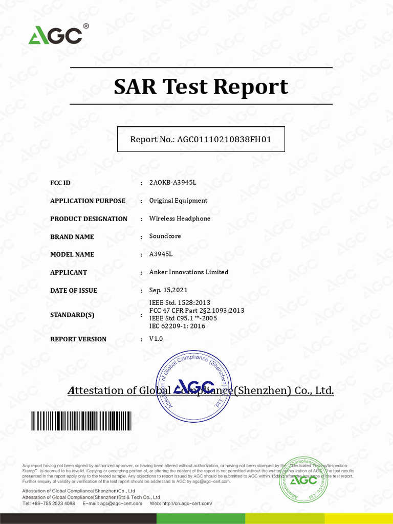 Test Report For Head Phone - SAR | PDF | Bluetooth | Verification And ...