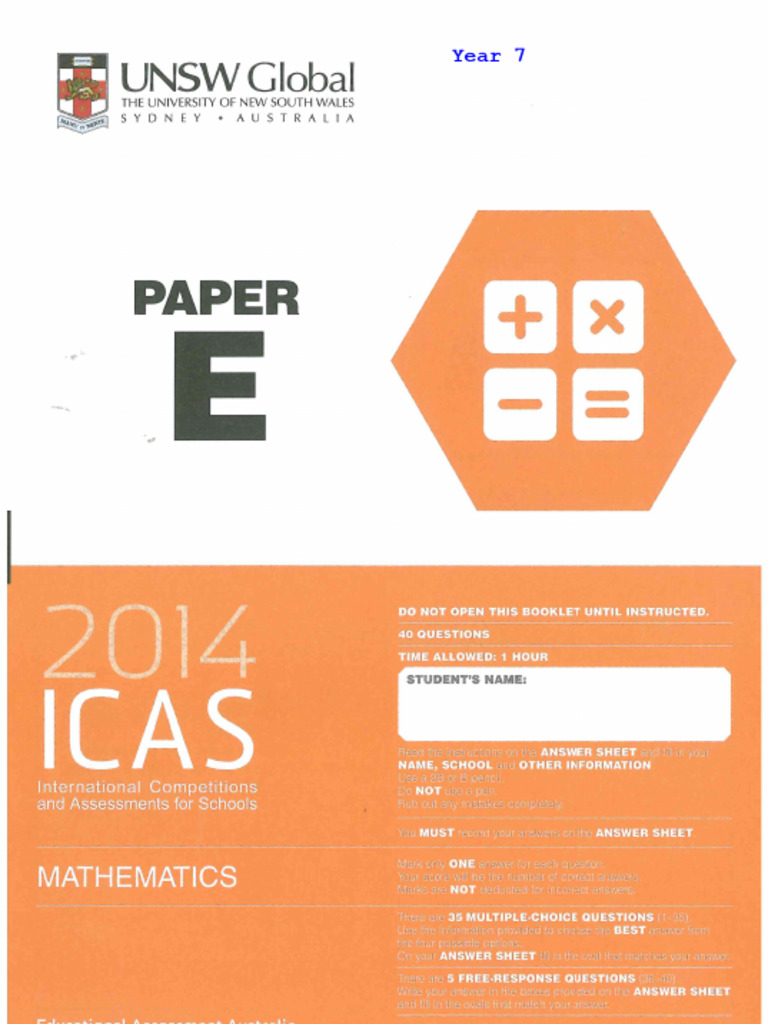 Icas e Maths 2014 W Answers | PDF
