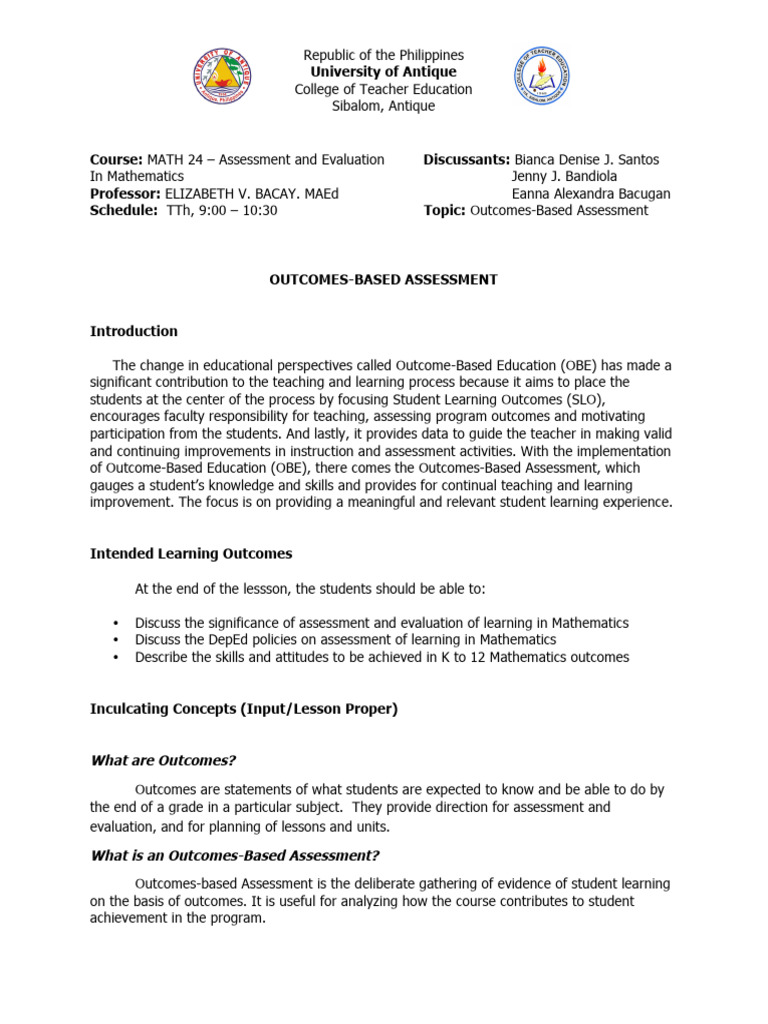 1 Outcomes-Based Assessment 013751 | PDF | Educational Assessment ...