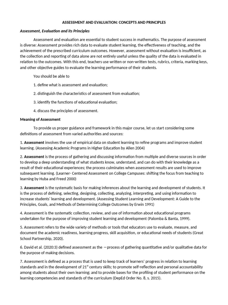 1 Basic Concepts in Assessment and Evaluation - 125556 | PDF ...