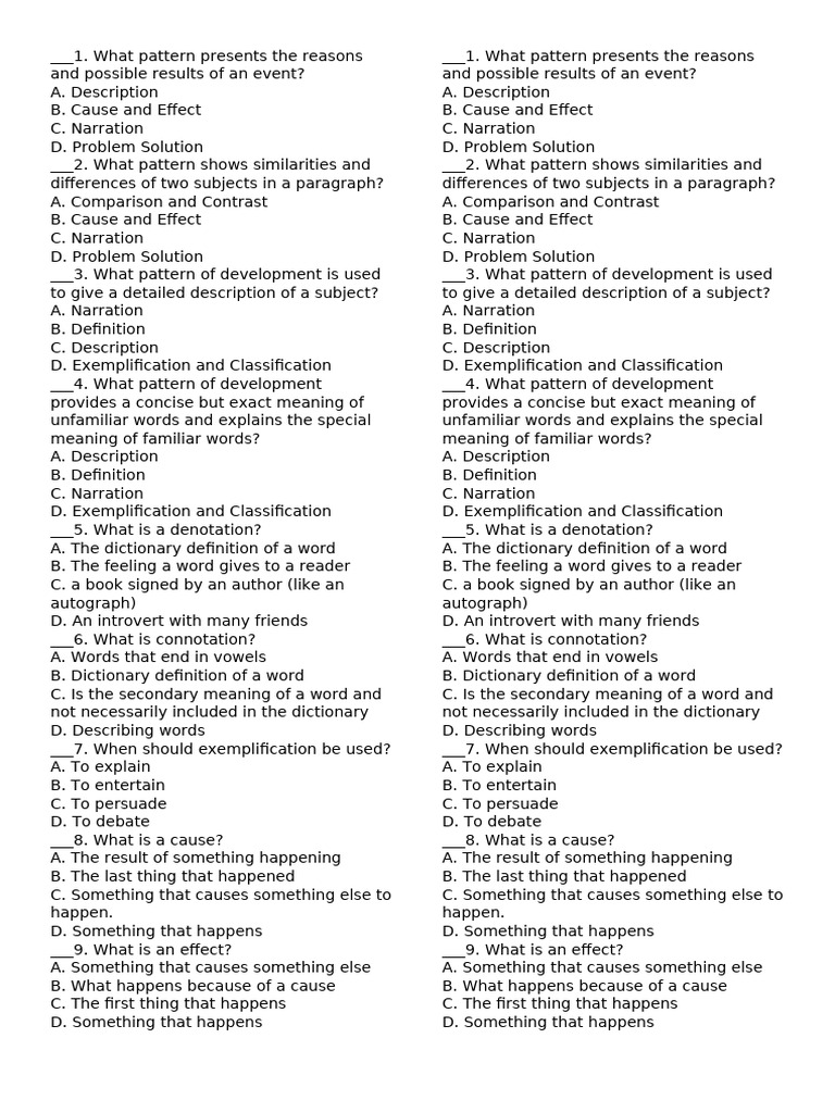 Writing Patterns Quiz | PDF | Taxonomy (Biology)
