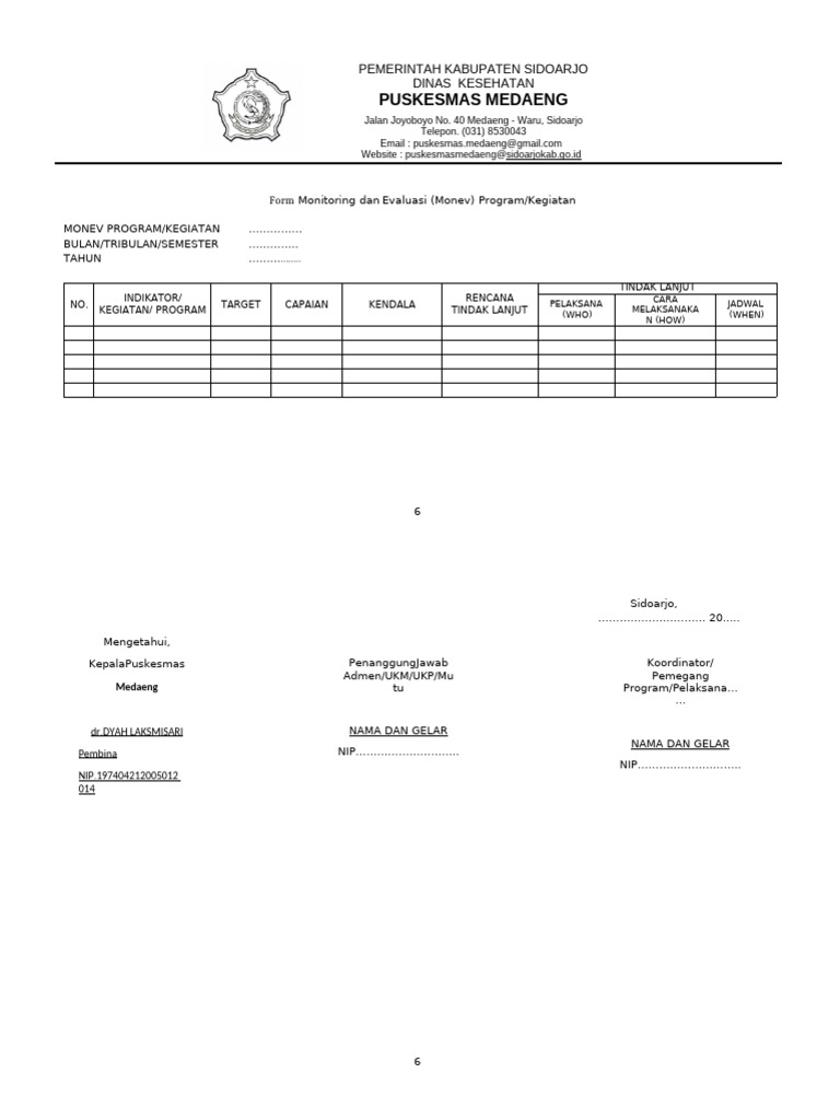 Template Monev Program | PDF