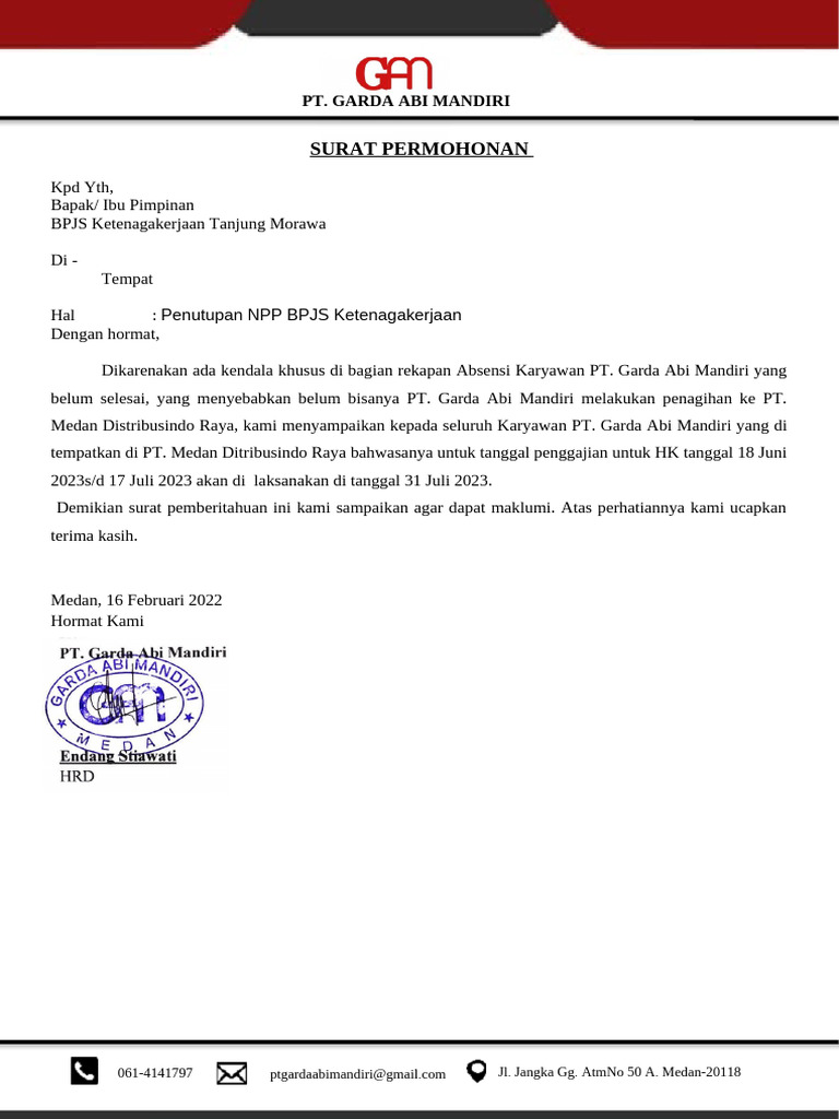 Permohonan Penutupan NPP BPJS | PDF