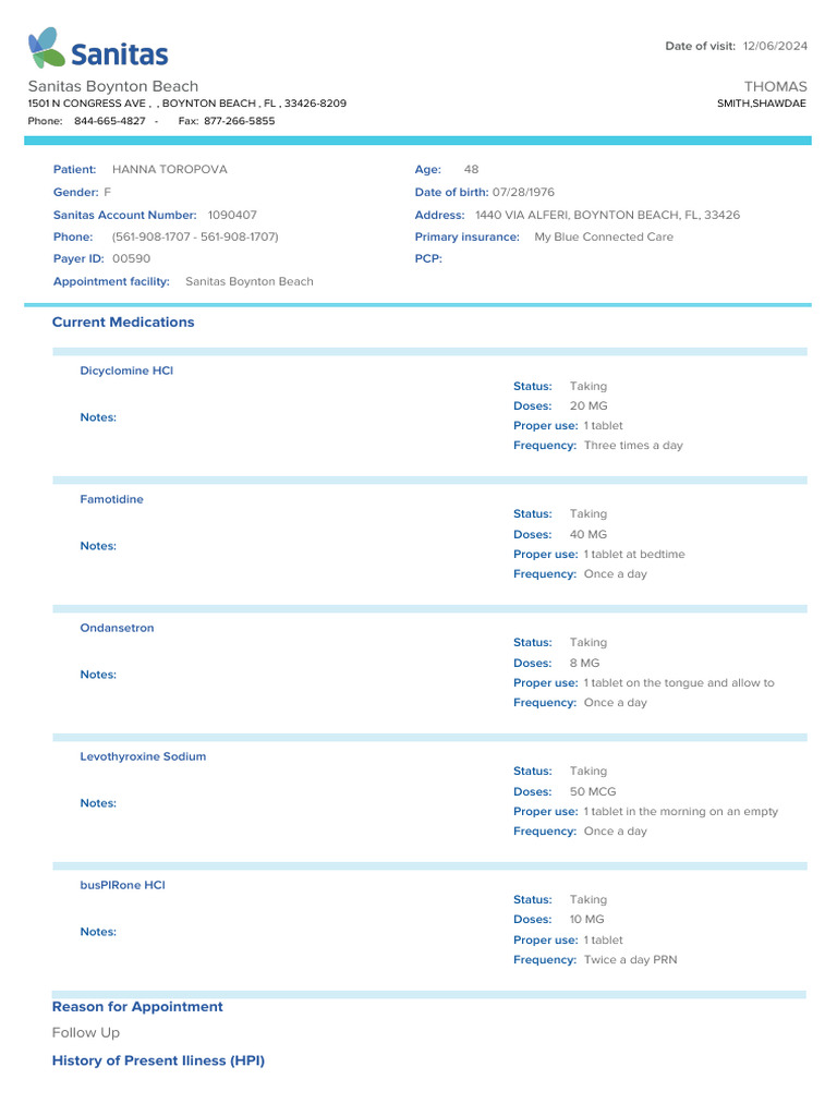 Visit Summary THOMAS SMITHSHAWDAE MD 12 06 2024 | PDF | Hypothyroidism ...