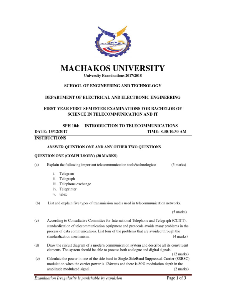 SPH 104 Introduction To Telecommunications | PDF | Modulation | Telecommunications