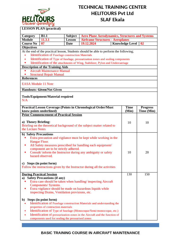 Airframe Structures Practical Lesson Plan | PDF | Fuselage | Aircraft