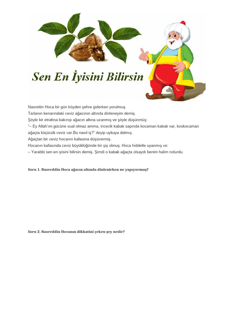 Nasrettin Hoca eVRENDEKİ dÜZEN ETKİNLİK | PDF