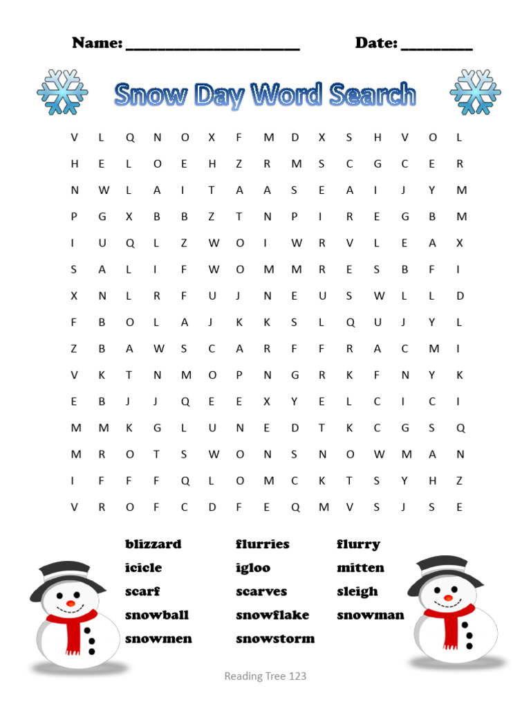 Snow Day Word Search Puzzle | PDF | Christmas Characters | Water Ice