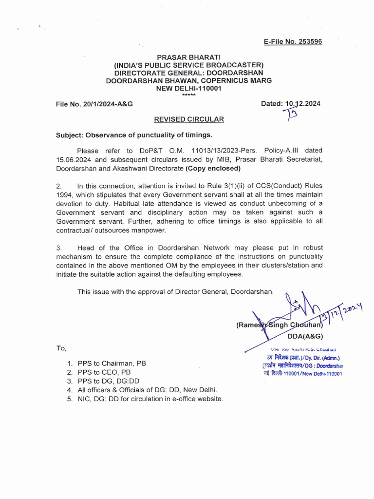 Revised Punctuality Circular 2024 | PDF