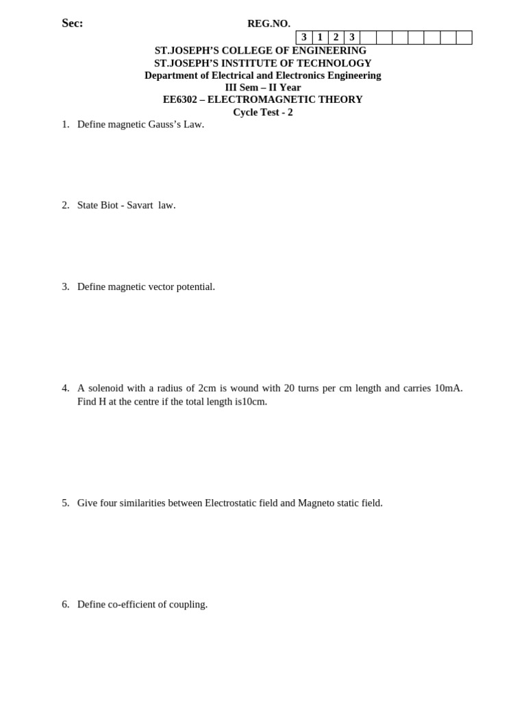 Cycle Test 2 | PDF | Magnetic Field | Electromagnetic Induction