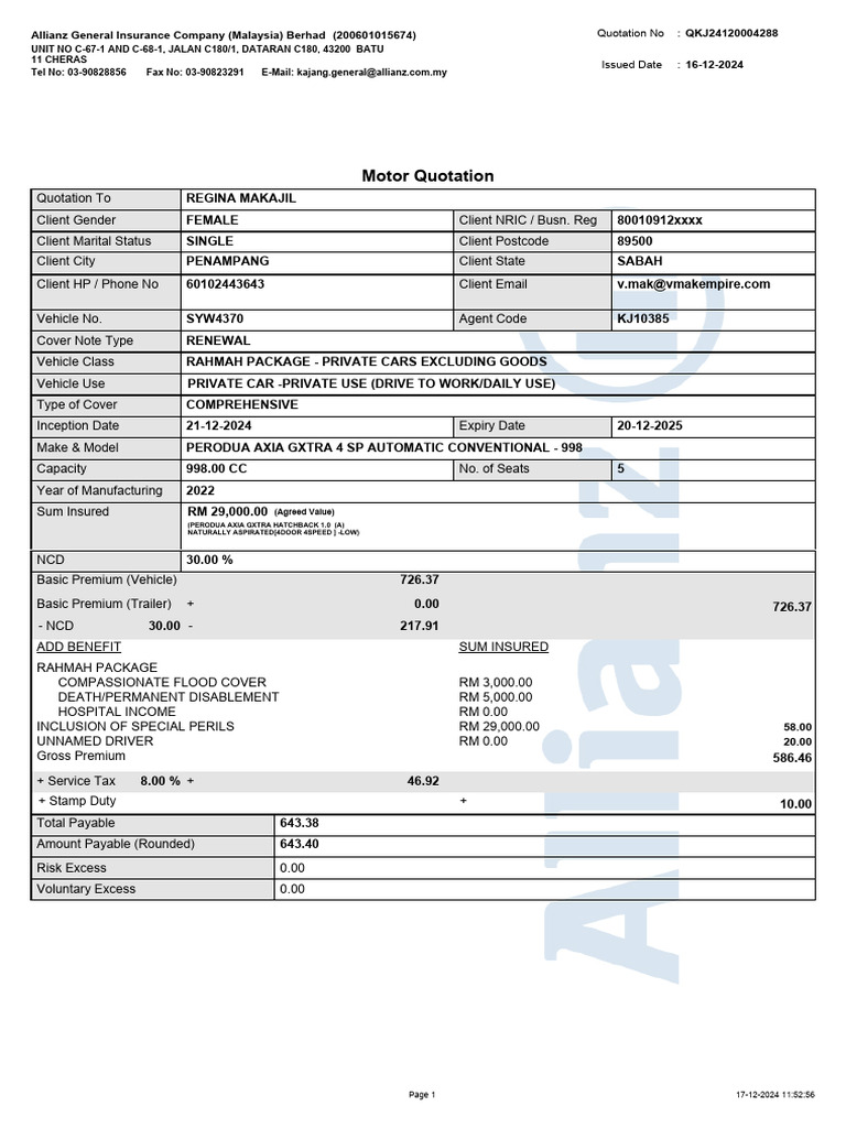 Revised Quote SYW4370 | PDF | Insurance | Business Law