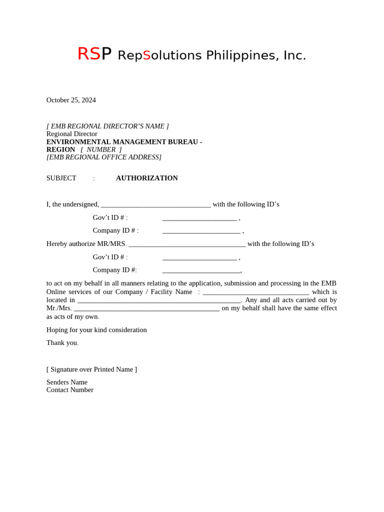 AUTHORIZATION Letter For CRS | PDF