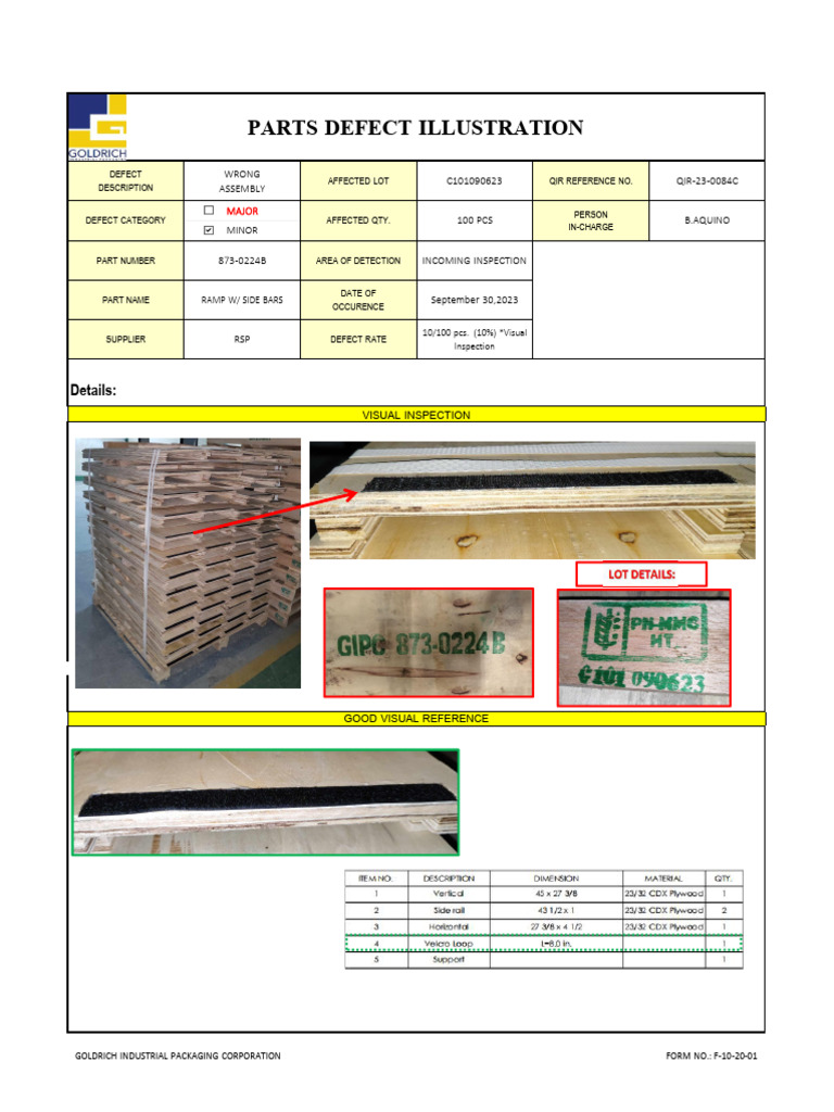 Parts Defect Illustration Form (QIR-23-0084C) | PDF