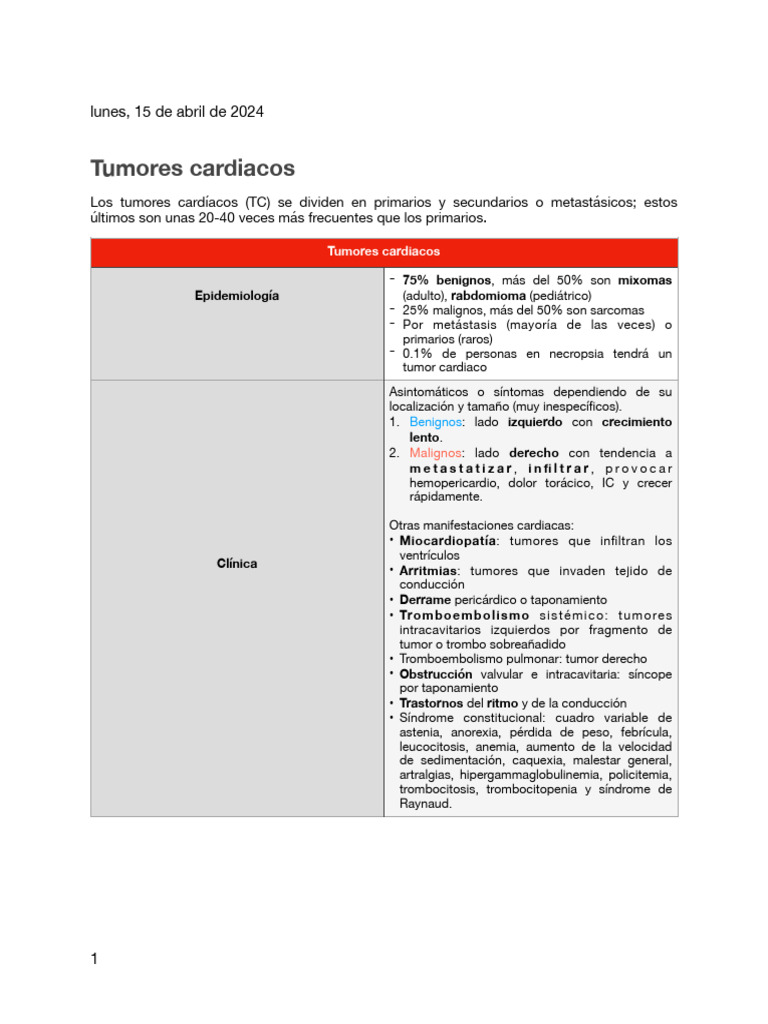 Tumores Cardiacos | PDF | Corazón | Neoplasias