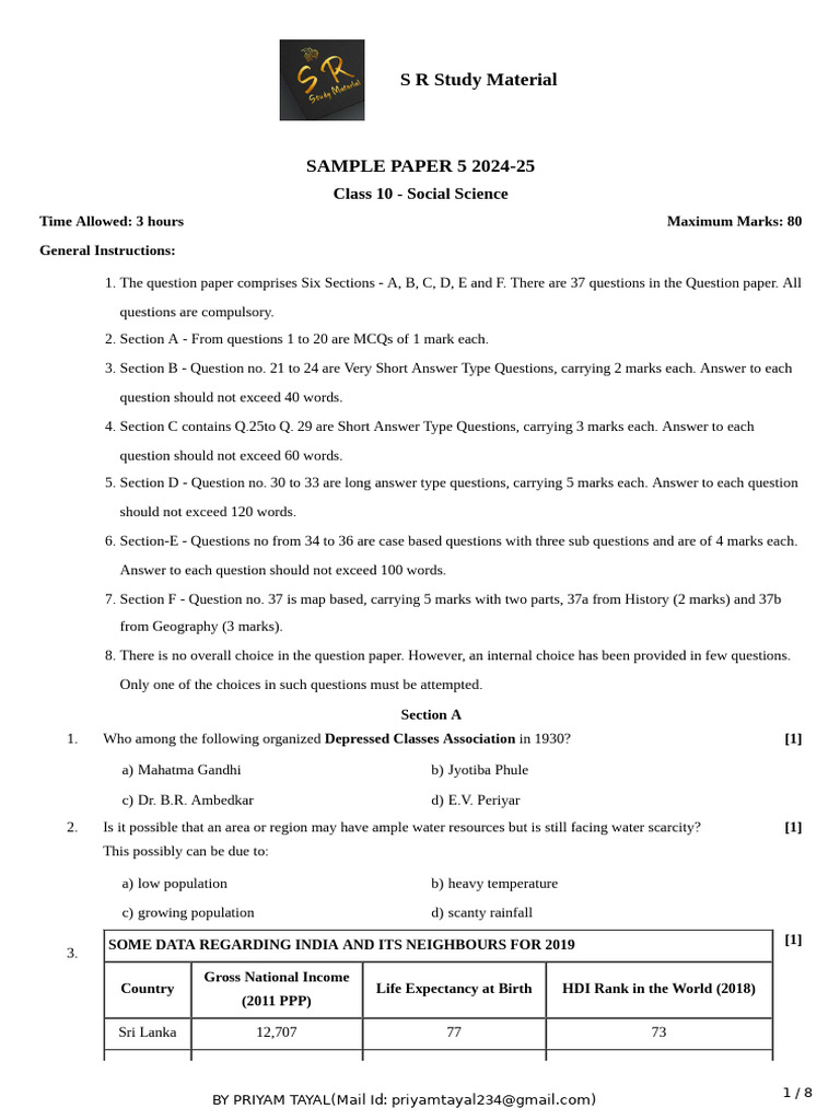SAMPLE PAPER 5 2024-25 | PDF | Dam | Interest