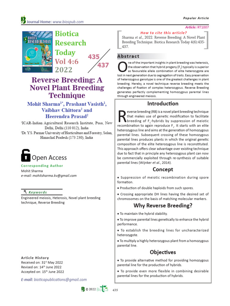 reverse breeding | PDF | Plant Breeding | Meiosis