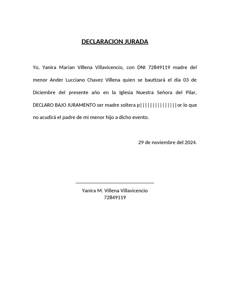 DECLARACION JURADA | PDF