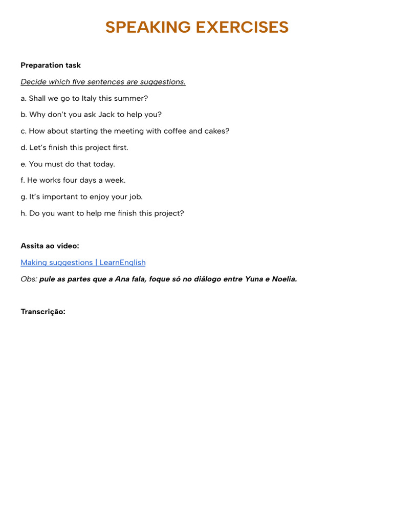 Speaking Exercises | PDF