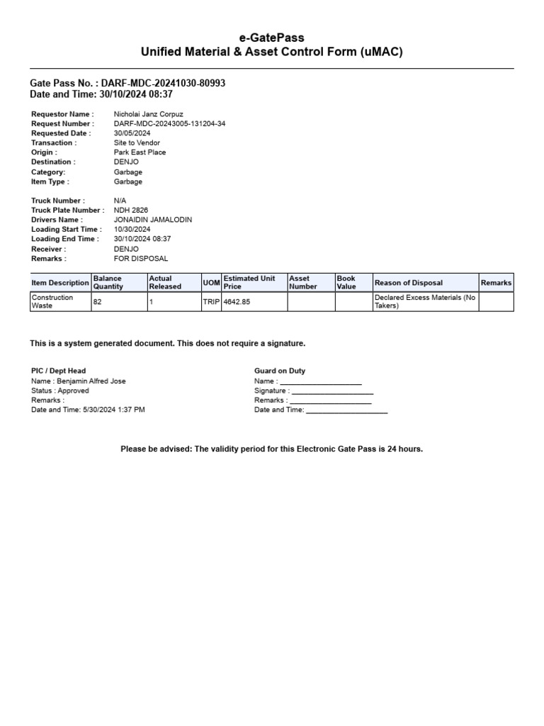 e-GatePass for Garbage Disposal | PDF