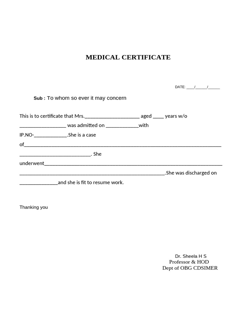 Medical Certificate Template for Patients | PDF | Human Reproduction ...