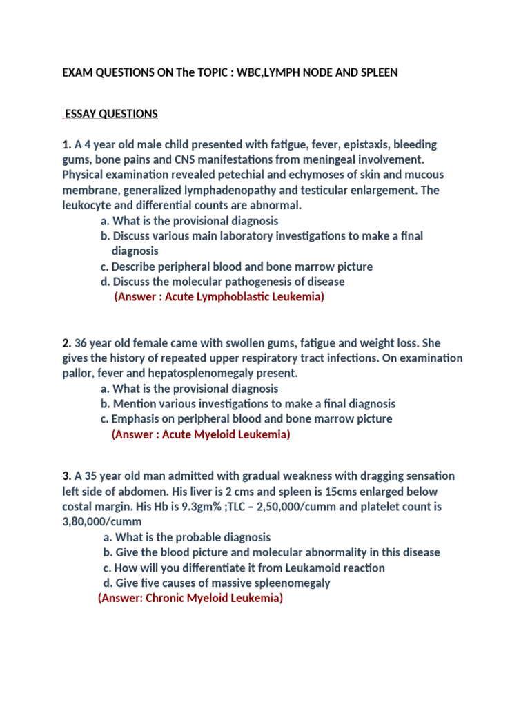 WBC & Lymph Nodes, Spleen, Exocrine Pancreas | PDF | Leukemia | Lymphoma