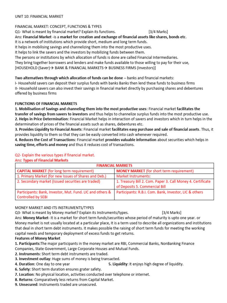 XII BST UNIT 10 2020-21 IMP Ques F. Market | PDF | Securities (Finance) | Stocks