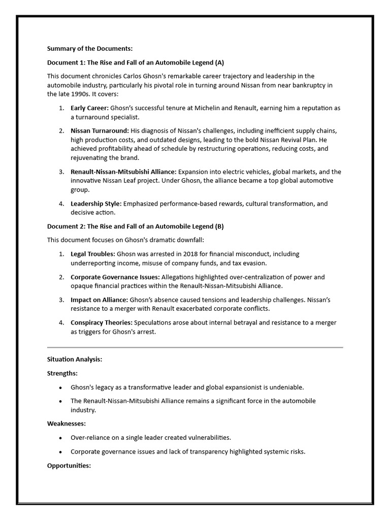 Summary of The Documents | PDF | Nissan | Governance