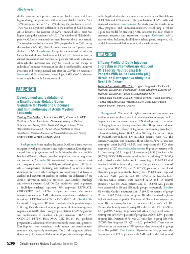 AML 054 Efficacy Profile of Daily Injection Filgrastim in C 2024 ...