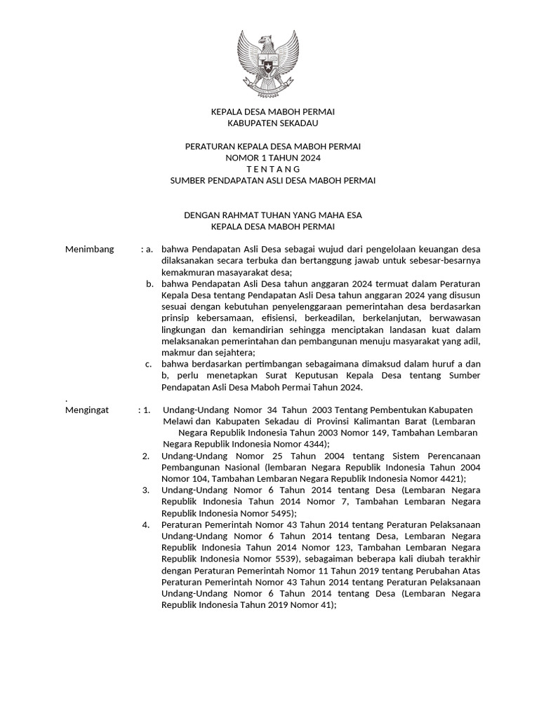 Perkades Pad Desa Tahun 2024 - 011728 | PDF