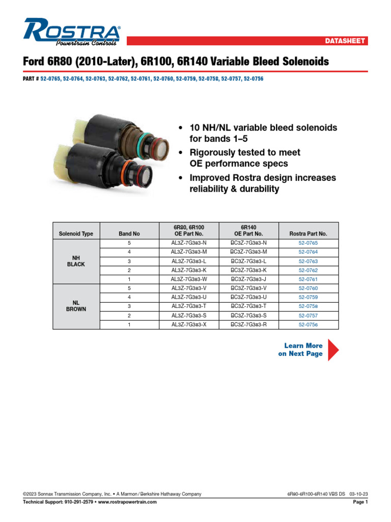 Ford 6R80 (2010-Later), 6R100, 6R140 Variable Bleed Solenoids | PDF