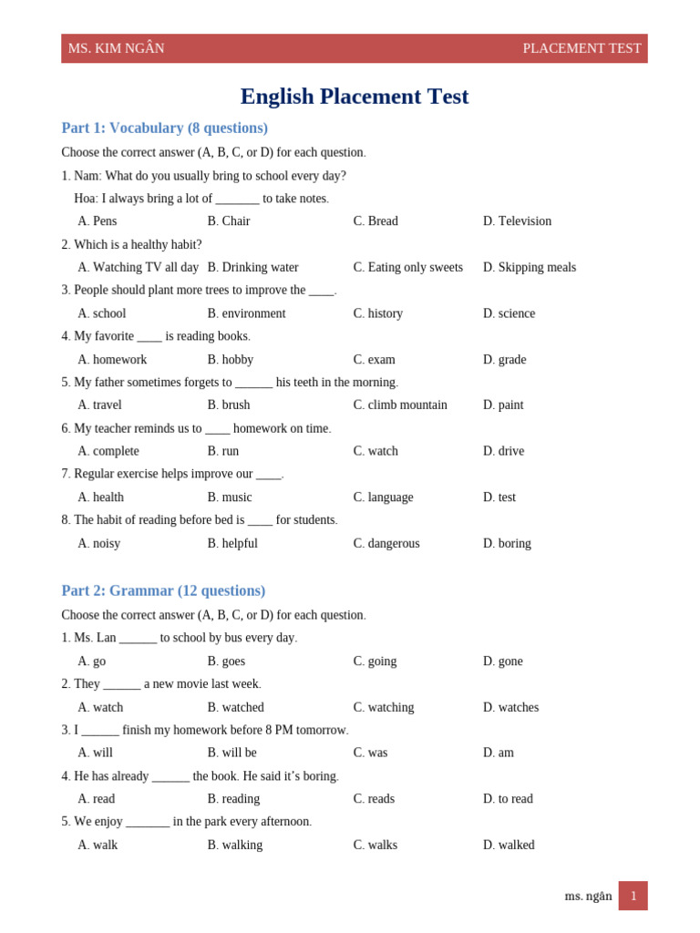 English_Placement_Test | PDF