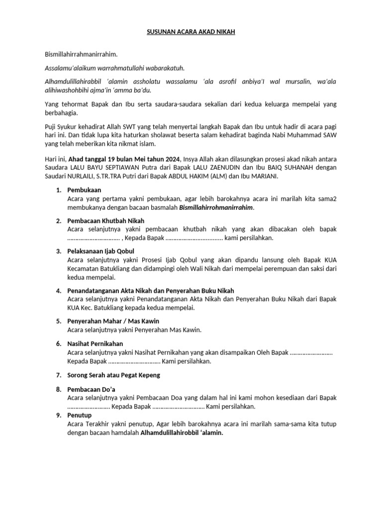 Susunan Acara Akad Nikah | PDF