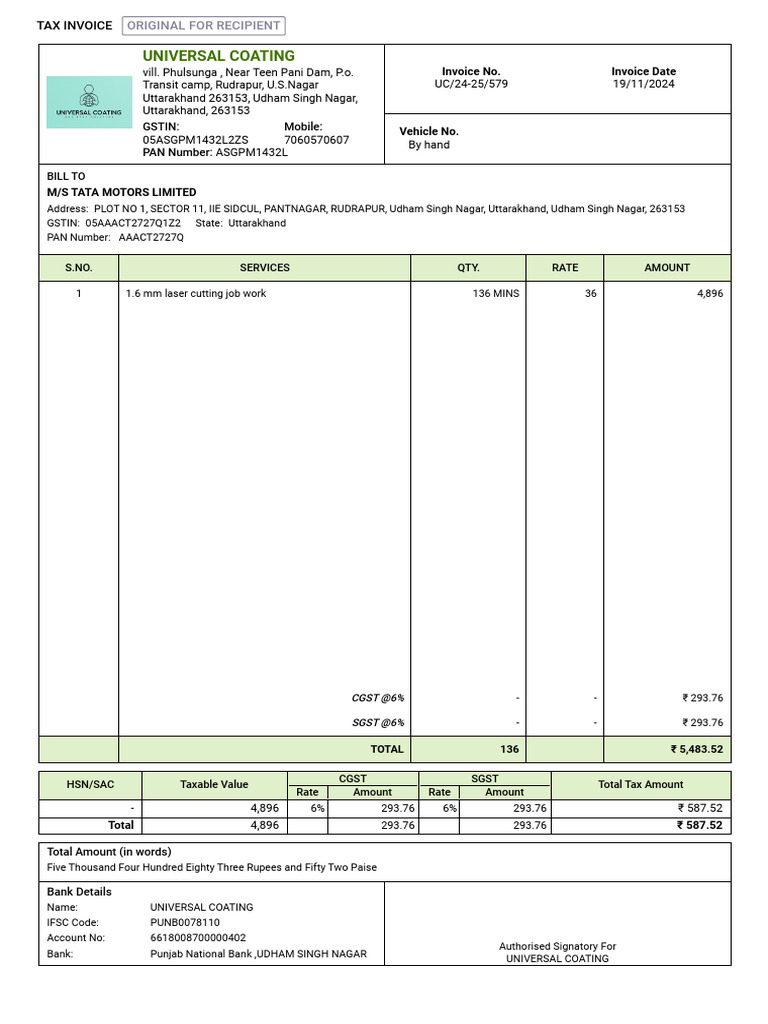 Sales Invoice UC 24 25 579 | PDF | Taxes | Taxation