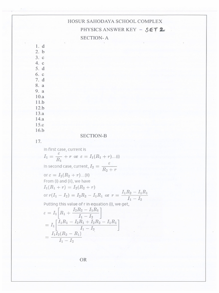 Physics Answer Key - Set 2. | PDF | P–N Junction | Electromagnetism
