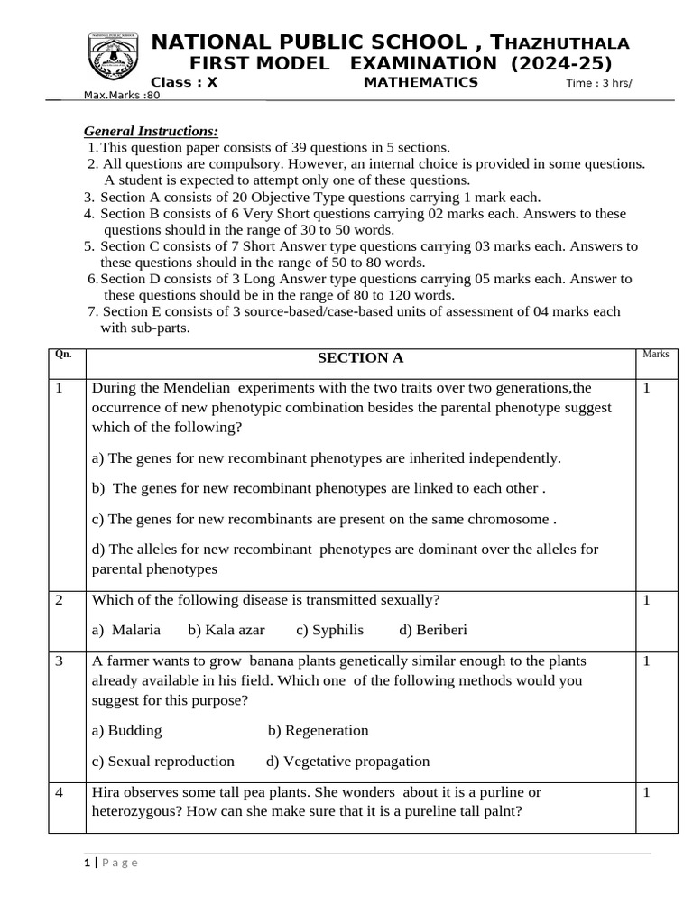 Mathematics Class 10 October 2024 | PDF | Dominance (Genetics) | Metals