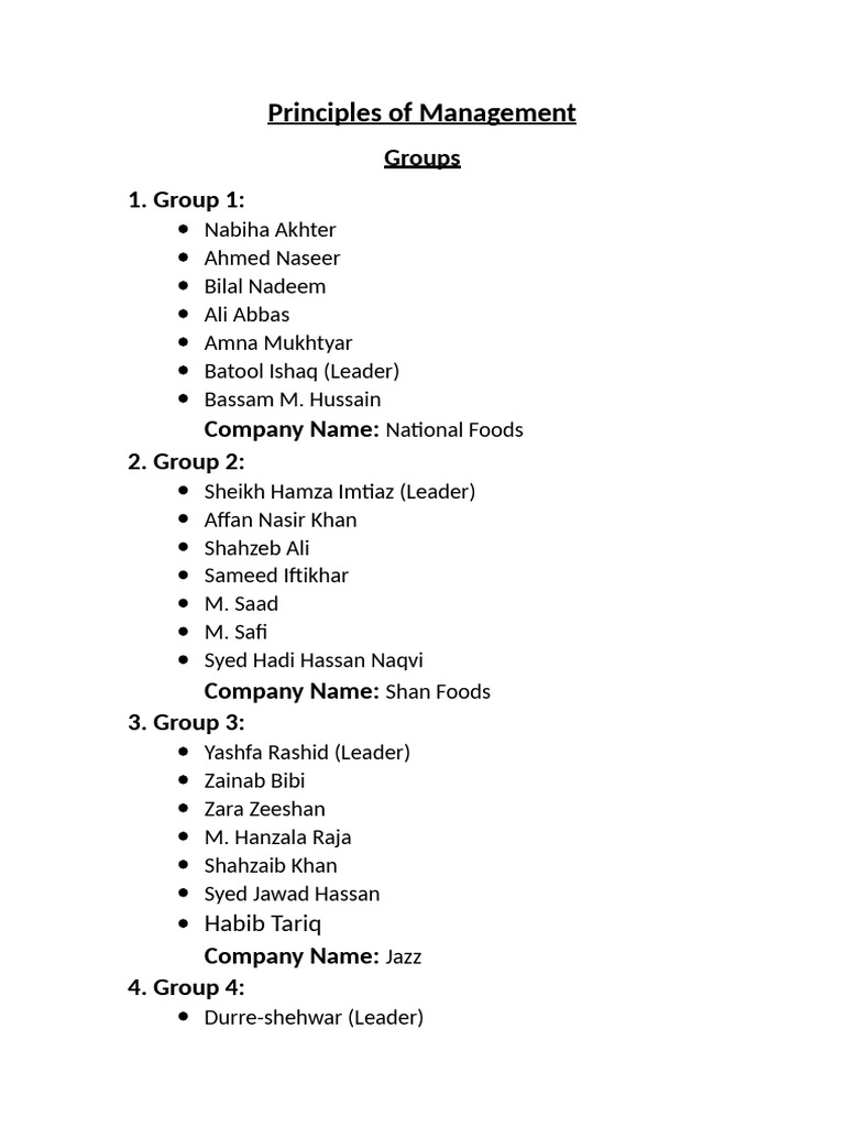 Group Assignments in Management Principles | PDF