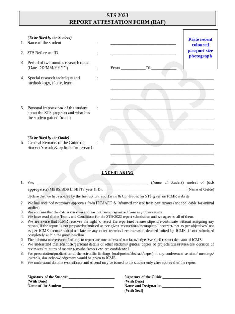 STS 2023 Report Attestation Form | PDF