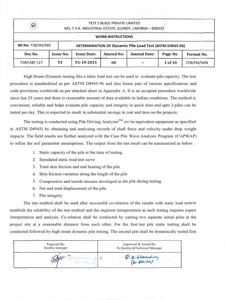 T2B - Method Statement for Dynamic Pile load | PDF | Deep Foundation | Mechanical Engineering