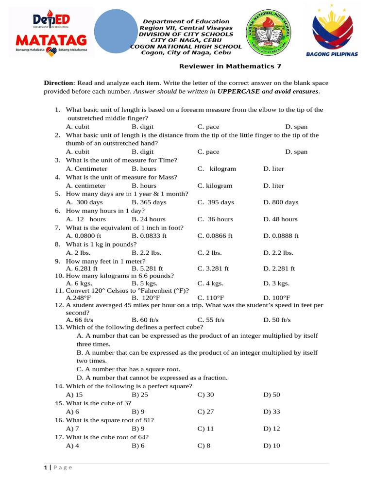 G7 2Q - Reviewer | PDF | Litre | Pint