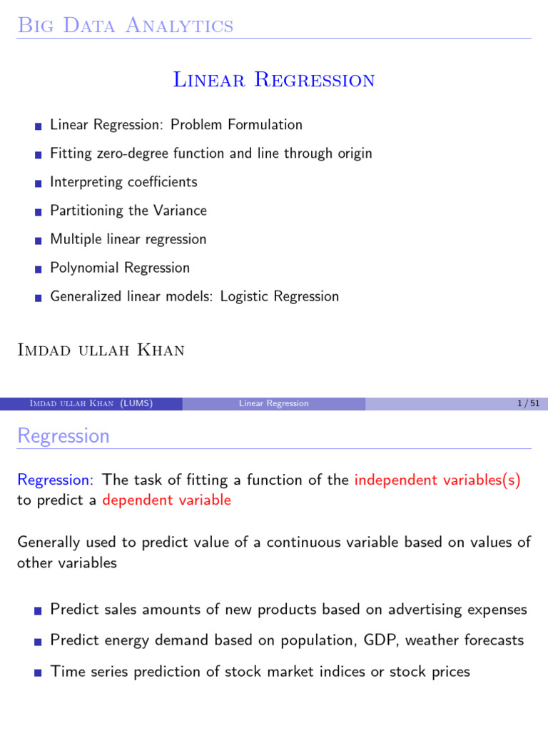 Lec 5 c Analytics Regression | PDF | Linear Regression | Dependent And Independent Variables