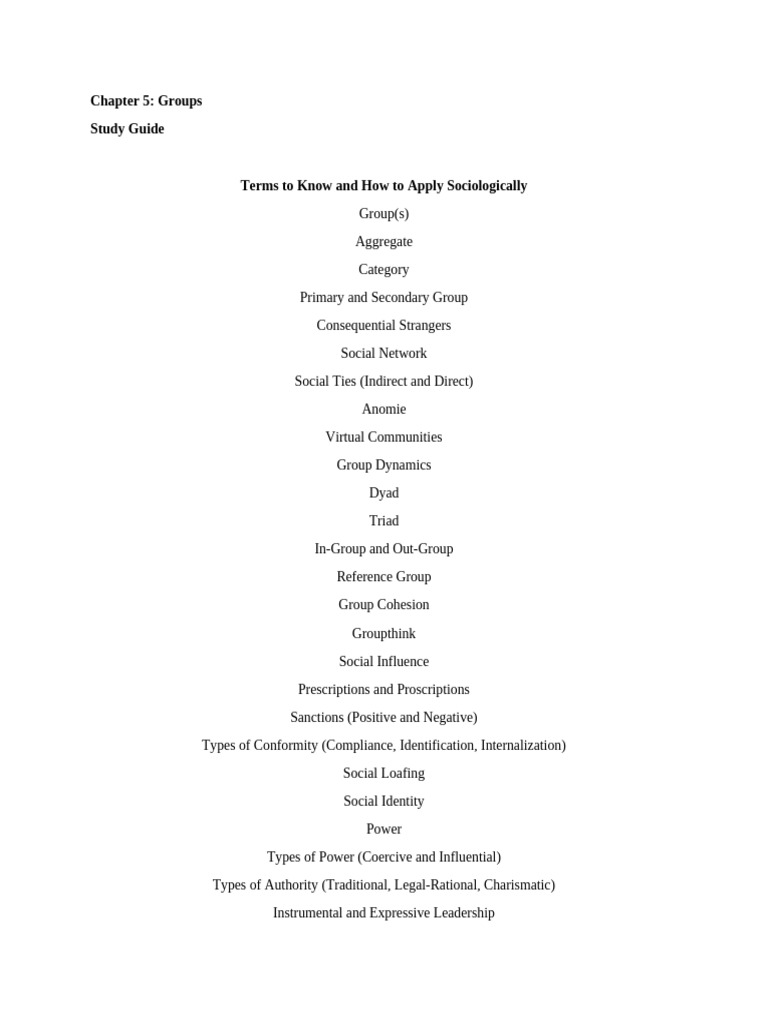 Sociology Chapter 5: Groups Study Guide | PDF | Bureaucracy | Social ...