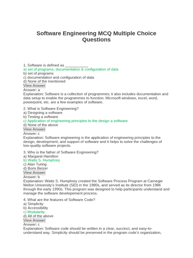 Software Engineering MCQs Guide | PDF | Software Development Process | Agile Software Development
