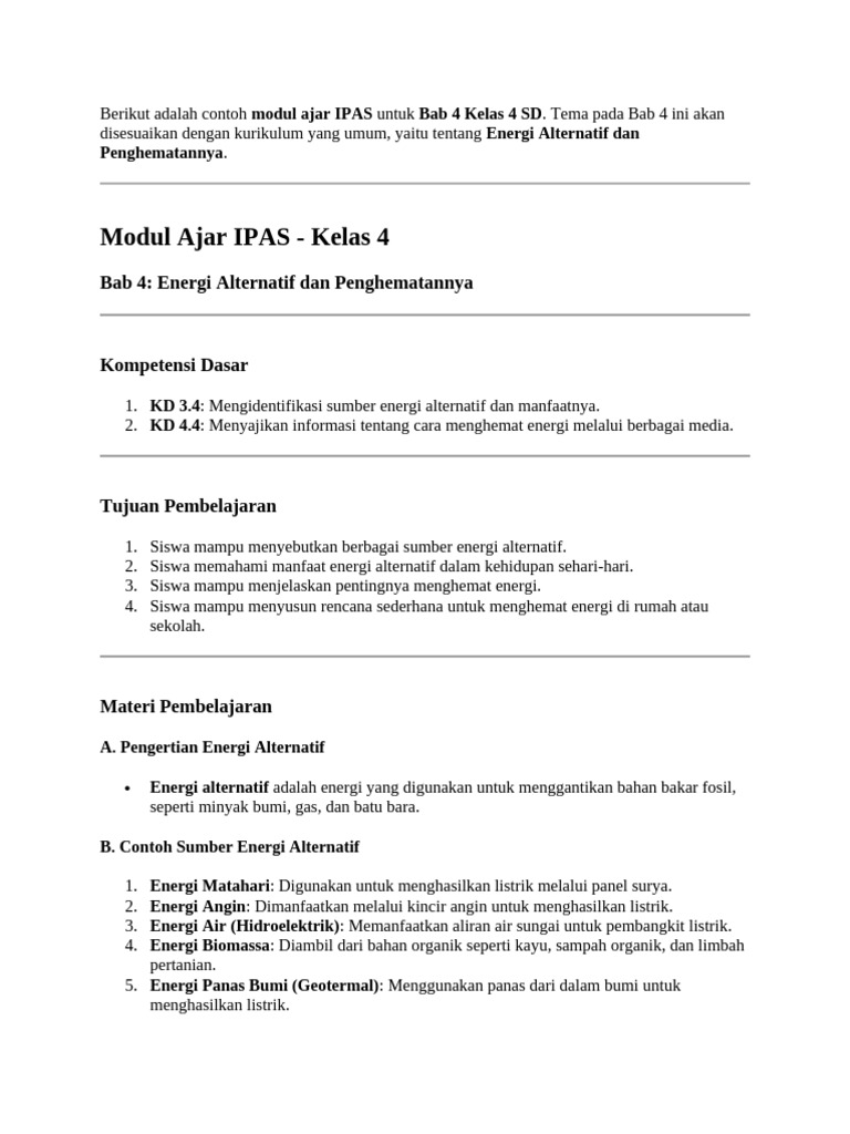 Berikut Adalah Contoh Modul Ajar IPAS Untuk Bab 4 Kelas 4 SD | PDF