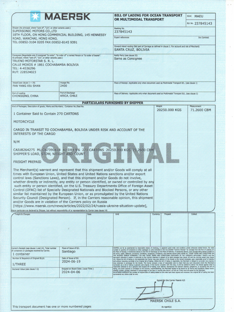 BL MAERSK N° 237845143 | PDF