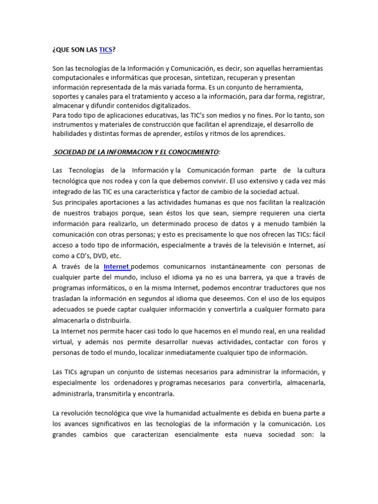 Que Son Las Tics | PDF | Tecnología de información y comunicaciones | Aprendizaje