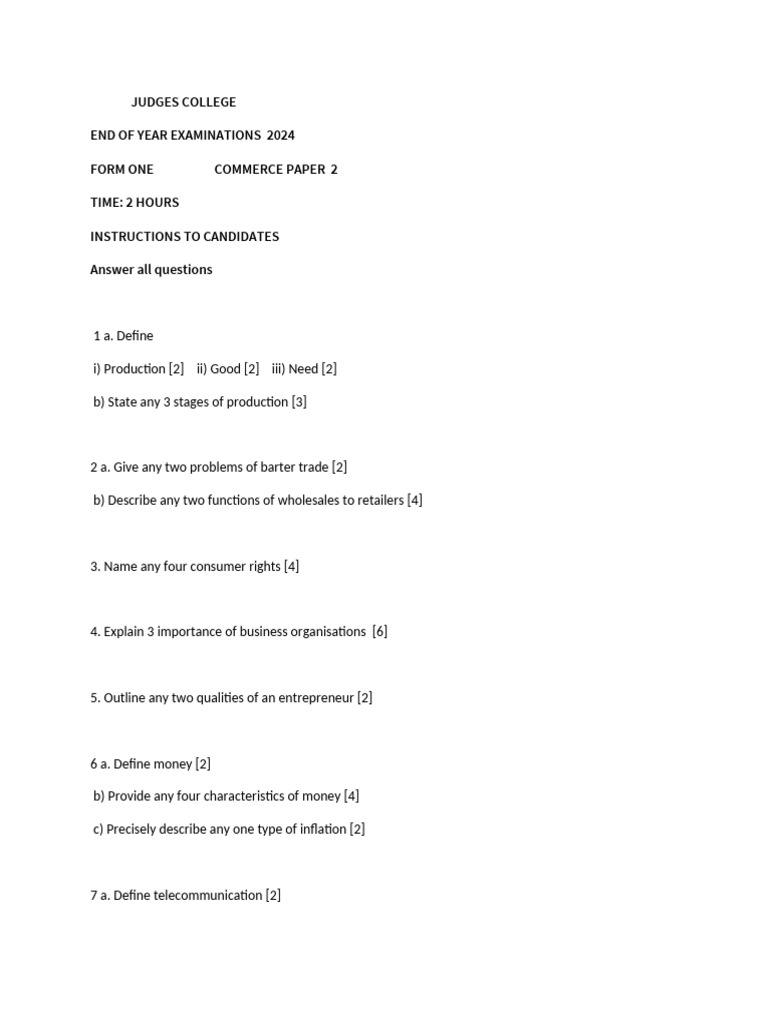Commerce Paper 2 F1 2024 | PDF