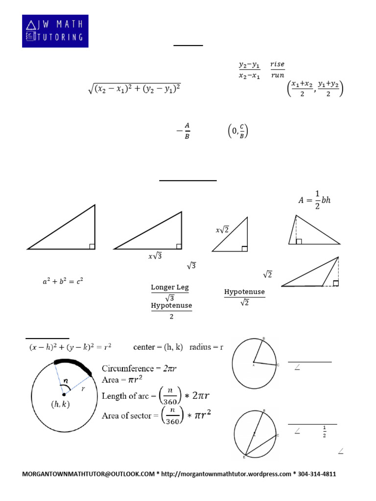 SAT Math Formulas Guide | PDF | Triangle | Area