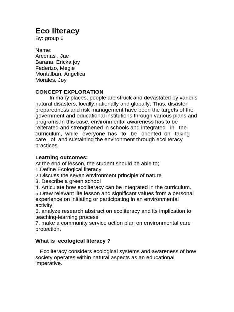 Understanding Ecological Literacy | PDF | Sustainability | Sustainable Development